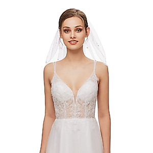 Bridal Wedding Veil Short Communion Veils for Bachelorette Party with Rhinestone Comb Tulle 38cm/15”White …