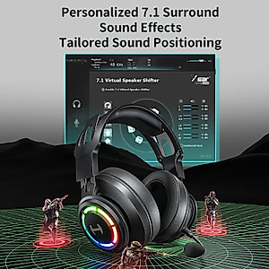 Edifier G35 PC Gaming Headset Hi-Res Sound Quality USB Over-Ear Headphone with 7.1 Surrounding Sound, 50mm Hybrid Driver, ENC Noise Cancelling Mic, 16.8m RGB Light for PC PS4 Mac Laptop Desktop Black