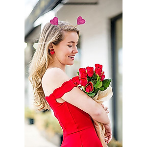 NVENF Valentine’s Day Heart Headband Shinny Rhinestone Heart Hairbands Red Heart Hair Accessory Party Gifts