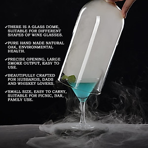 CREATIVECHEF Cocktail Smoker Kit for Glass Dome 5.1" x 7.9“ With Color LED Wooden Base, Cocktails Smoke Infuser Accessory, Smoking Cloche for Drinks