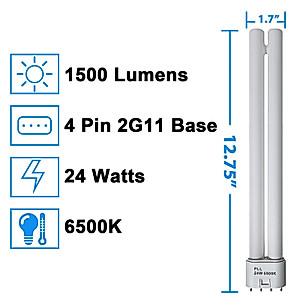 PLL 24 watt Fluorescent Replacement Bulb Compatible with Philips PL-L 24W FPL 24W Light Bulb Tube 2G11 Base 4 Pin Daylight 1500 Lumens