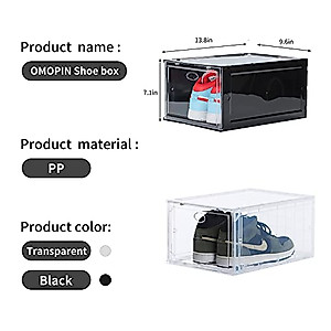OMOPIN Shoe Boxes Clear Plastic Stackable, Drop Front Shoe Box, 6 Pack Shoe Storage Boexes, Sneaker Storage Shoe Containers for Size 12