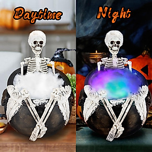 8" Cauldron Halloween Decorations Indoor, Skeleton Bathing Black Plastic Cauldron with LED Lights, Perfect Witch Cauldron Decor for Indoor Halloween Decorations Party & Haunted House Props
