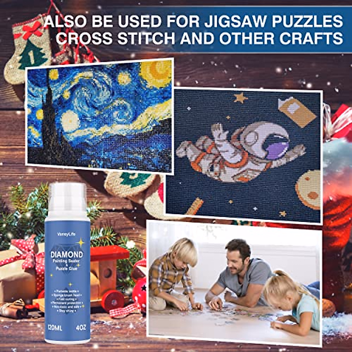 VansyLife Diamond Painting Sealer 120ML with Sponge Head, 5D Diamond Painting Glue and Jigsaw Puzzle Glue for Permanent Hold & Shine Effect (4 OZ)