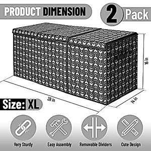 Joyrasic 2 Pack Large Toy Box Chest with Lid, Collapsible Sturdy Toy Storage Organizer Boxes Bins Baskets for Nursery Room, Playroom, Bedroom, Closet (Arrow)