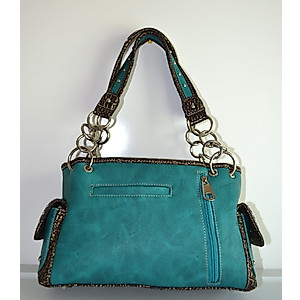 western rhinestone skull concho stitched handbag purse set (blue)