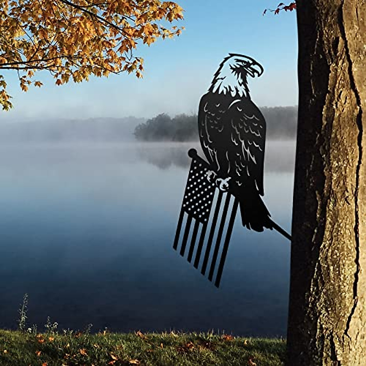 Freedom Eagle Decoration - Garden Metal Bald Eagle Yard Art Bald Eagle Patriotic 4th of July Wall Sculpture for Garden Yard Patio Backyard Tree