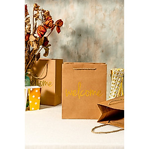 Crisky Welcome Gift Bags 25 Pcs Wedding Welcome Bags for Hotel Guests Shopping Bags Party Bags Gift Bags Retail Bags， 4x8x10 inch