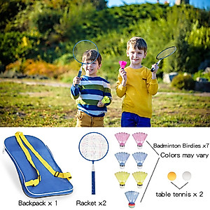 Kids Badminton Set of 2 Rackets with Birdies Carrying Bag for Boys Girls,Ultralight Children's Badminton Racquets for Starter Players Toddler Indoor Backyard Sporting (Blue)