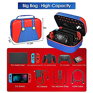 iVoler Carrying Storage Case for Nintendo Switch/Switch OLED Model,Portable Travel All Protective Hard Messenger Bag Soft Lining 18 Games for Switch Console Pro Controller & Accessories Red+Blue