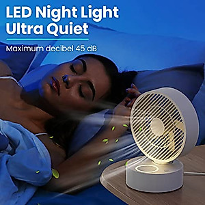 XONHUALX Desk Fan with LED Lights, 7.5-Inch Auto Oscillating Table Fan with 3 Wind Speed USB Powered, Quiet Portable Desktop Fan for Bedroom, Office, Living Room