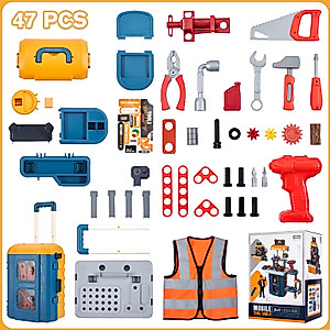 3 in 1 Kids Tool Bench -GEIYATOI, Toddler Workbench with Electric Drill and Realistic Toddler Tool Set for 2 3 4 5 6 Years Old Boys Girls, Construction Toys for Christmas Birthday Party New Year