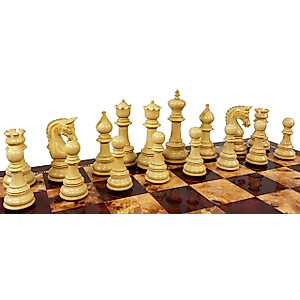 4 Queens - Large 4 3/8" King Staunton Luxury Bud Rosewood Chess Men Set W/ 20" Cherry Color Storage Board