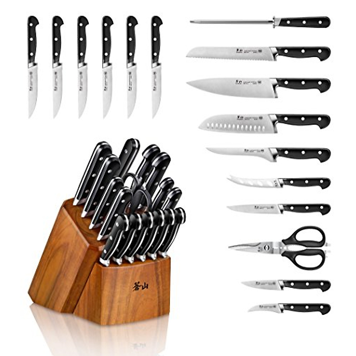 Cangshan TV2 Series 1023053 Swedish 14C28N Steel Forged 17-Piece Knife Block Set, Acacia
