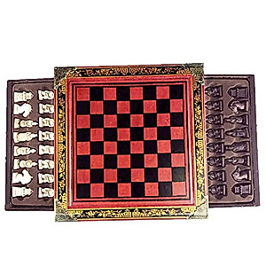 Ireav Retro Terracotta Warriors Chess Set for Kids and Adults Classic Family Board Game with Folding Wooden Chessboard 3D Resin Chess Pieces and Storage Slots (10.23×10.23 inch)