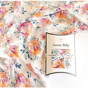 Aenne Baby, Muslin Swaddle Blanket for Girls, Infant Toddler Quilt, Swaddle Wrap for Girls, Luxurious Soft and Silky Stroller Cover, Floral Orange Pink Tropical Blankie, Large 47"x 47", 1 Pack