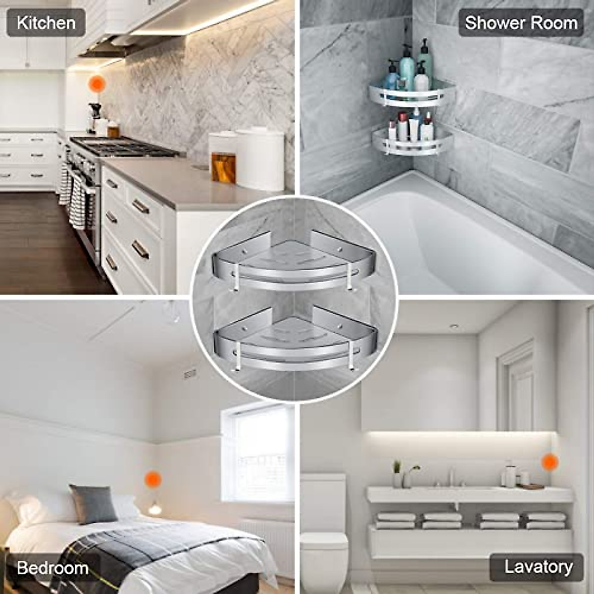 Shower Corner Shelf, Bathroom Shelves, Rustproof Thickened Aluminum , Wall Mounted No Drilling Triangle Shower Caddy Basket with Hook, Bathroom Shelf Organiser for Bathroom Kitchen ( 1 Pack, Silver )