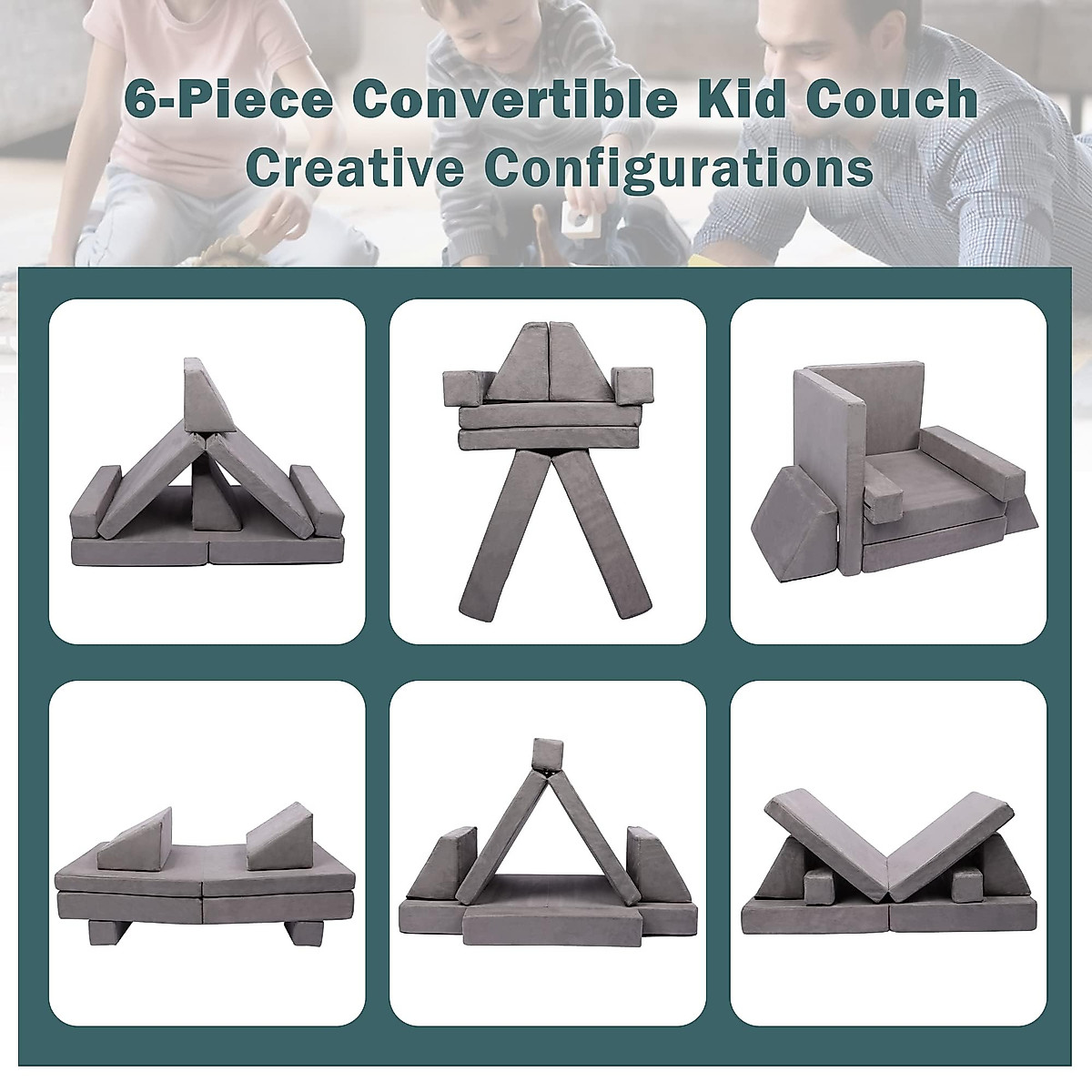 TOLEAD Modular Kids Play Couch,Imaginative Furniture Play Set for Creative Kids,Play Couch Sofa for Kids,Girls and Boys Playroom Sectional Sofa Medium