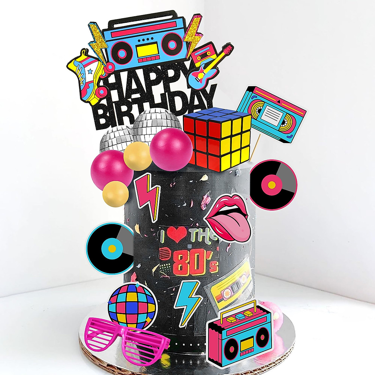 20 PCS 80s 90s Cake Toppers Retro Hip Hop Cake Decorations for Born in the 80's 90’s Decade Throwback Party Decorations Supplies (style 1)