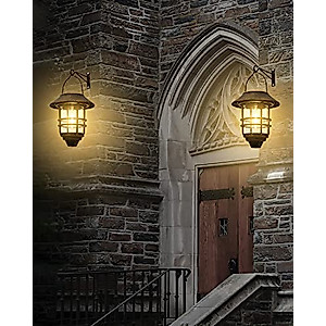 Solar Lanterns Outdoor Solar Lights Waterproof Solar Outdoor Light Hanging, Metal Heavy Glass & Stainless Outdoor Solar Wall Lantern ,for Fence Porch 2 Pack