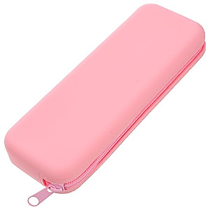 SEWACC Silicone Pencil Case, Solid Color Pencil Pouch Zipper Pencil Case Small Pencil Pouch Aesthetic Pencil Bag for Women Makeup Brush Pink