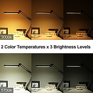 YOUKOYI A16S Metal Adjustable Swing Arm Desk Lamp with Clamp, Touch Control Table Lamp with Stepless Dimming, 3 Color Modes, Memory Function Eye-Caring Desk Light for Home/Office/Work/Study/Reading