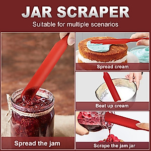 Walfos Silicone Jar Spatula - 600ºF Heat Resistant Kitchen Spatulas(2pcs), Strong Steel Core & One-Pieces Design,Mixing Batter & Cake Cream Spatulas, for Cooking & BPA Free & Dishwasher Safe, Red
