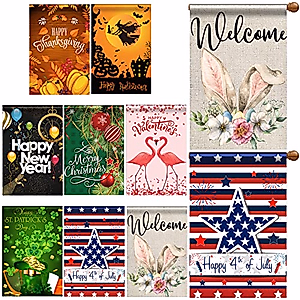 28 x 40'' Seasonal Garden Flags 8 Pack Large Holiday Yard Flags Valentines Garden Flags Double Sided Seasonal Lawn Flags Polyester Festive Outdoor Flag Set for Seasons Holiday Outside Decor (Cute)