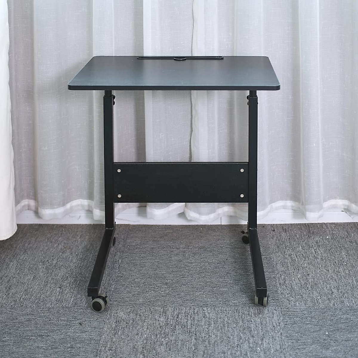 Emall Life Tray Table, Adjustable Sofa/Bed Side Table Portable Desk with Wheels Overbed Table Laptop Cart with Holder Slot (15.7 * 23.6, Black Willow)