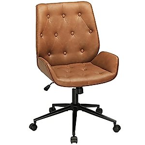 DICTAC Leather Office Chair Brown Wide Desk Chair, Mid Century Armless Home Office Chair with 40° tiltable backrest, Capicity 400lbs