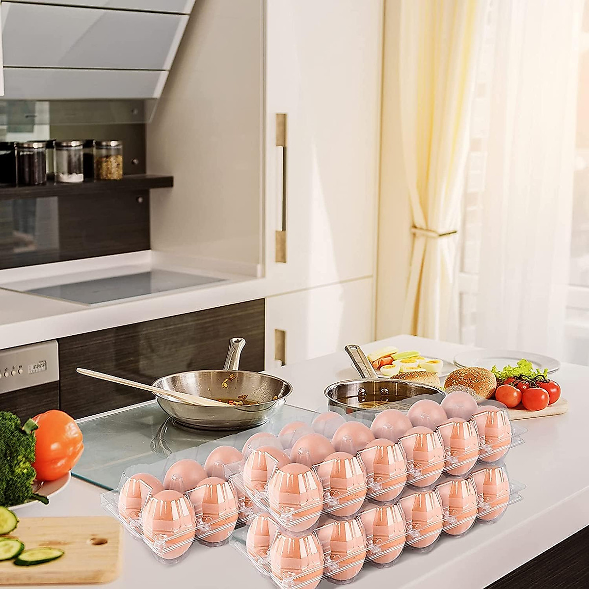 60 Pack Plastic Egg Cartons Cheap Bulk One Dozen Clear Empty Egg Cartons for Chicken Eggs, Reusable Egg Carton for Home Ranch Chicken Farm, Commercial Business Market Display, 2x6 Grids, Large