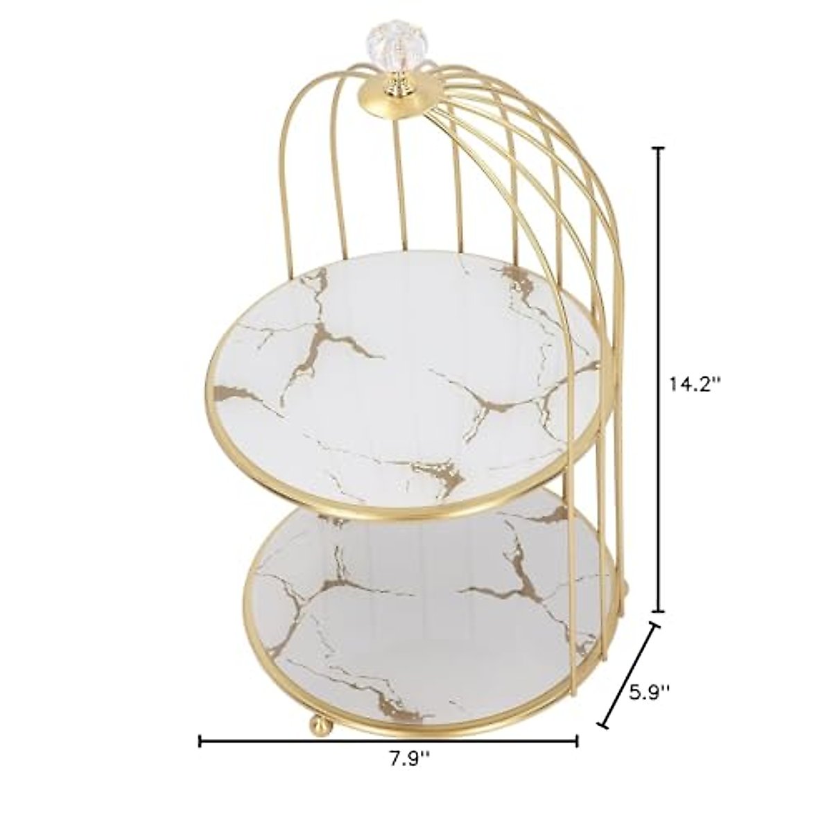 Syrisora Double Layer Storage Shelf Bird Cage Organizer Display Rack for Bathroom Countertop Dressing Table Gold Frame (White Base Gold Pattern)