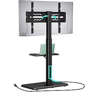 Greenstell TV Stand with Power Outlet & AV Shelf, Universal Floor TV Stand for 32-70 inch TV, Swivel Tall TV Stand, Holds up to 110 LBs,Height Adjustable and Soild Wood Base, Max VESA 600x400mm,Black