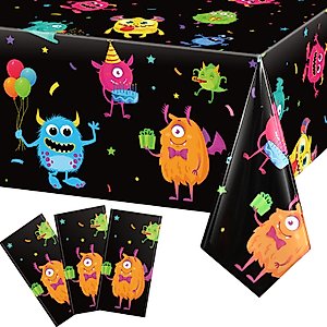 Buryeah 3 Pieces Monster Party Table Covers Plastic Little Monster Table Cloths Monster Birthday Party Tablecloth for Kids Boys Birthday Party Decoration Supplies, 54 x 108 Inch