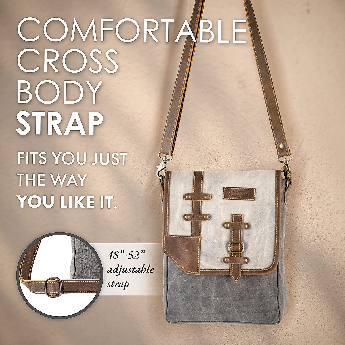 SIXTEASE Crossbody Bag for Women Vintage Style Genuine Leather, Upcycled Canvas, Rug, or Hair On - Cross Body Womens Bags with Inside Zipper Pockets - Smaller Capella