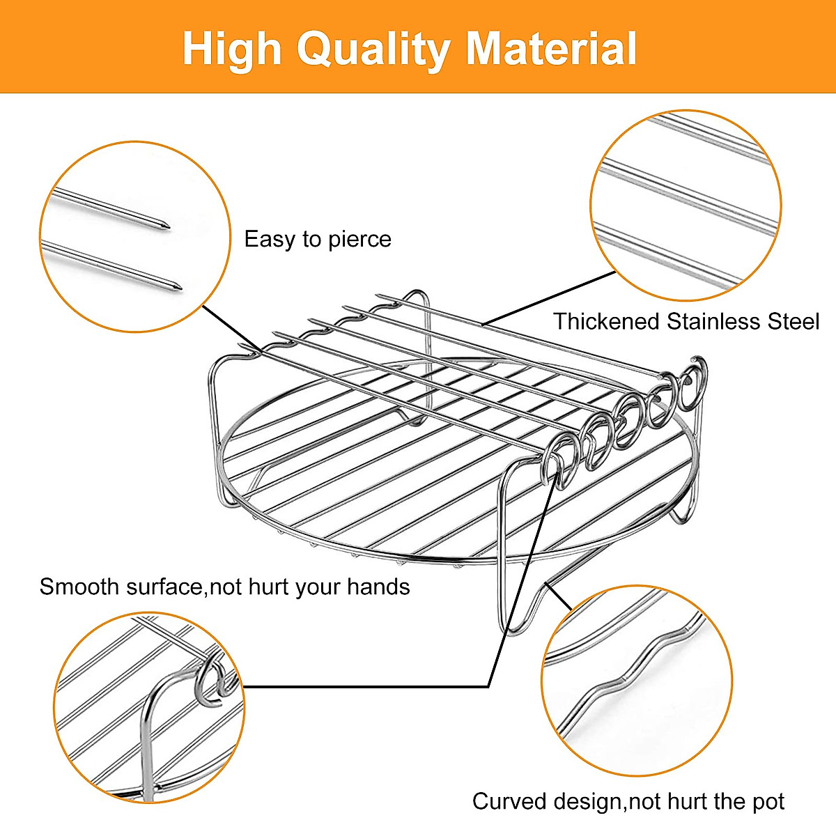 Air Fryer Rack for Air Fryer Oven, Set of 2 Multi-purpose Air Fryer Accessories Metal Double Layer Wire Rack with Skewer for Ninja, Power XL, Cosori, Instant Pot, Gourmia, Chefman, Dishwasher Safe