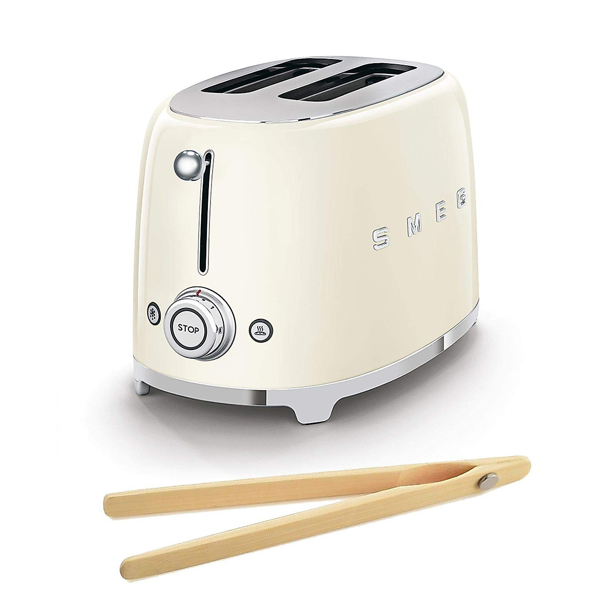 Smeg TSF01CRUS 50's Retro Style Toaster Bundle with Bamboo Tongs - (Cream) 2 Slice