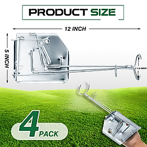 Qualirey 4 Pack Mole Trap Gopher Trap Ground Galvanized and Oil Hardened Steel Animal Trap Reusable Gopher Trap Vole Traps for Outdoor Lawn Garden Yard Farm (Silver)