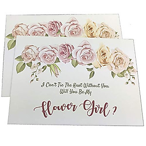 Set of 2 Flower Girls Proposal Gift Boxes 8x8x4 inches with Rose Gold Foil Letters & 2 Proposal Cards. (2 Flower Girl, 2)