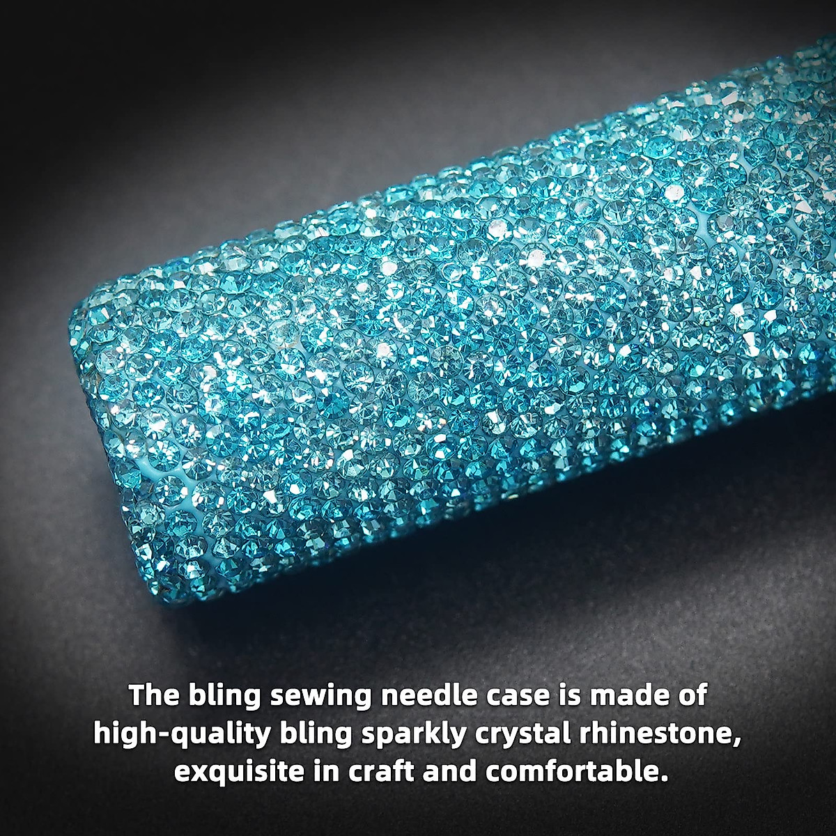 CHIMUYU Sewing Needle Case Storage Portable Bling Rhinestone Sewing Needle Holder Embroidery Needle Case Container Pocket Box with Keychain for Store Needle, Toothpick, Pill, Bead (Silver)