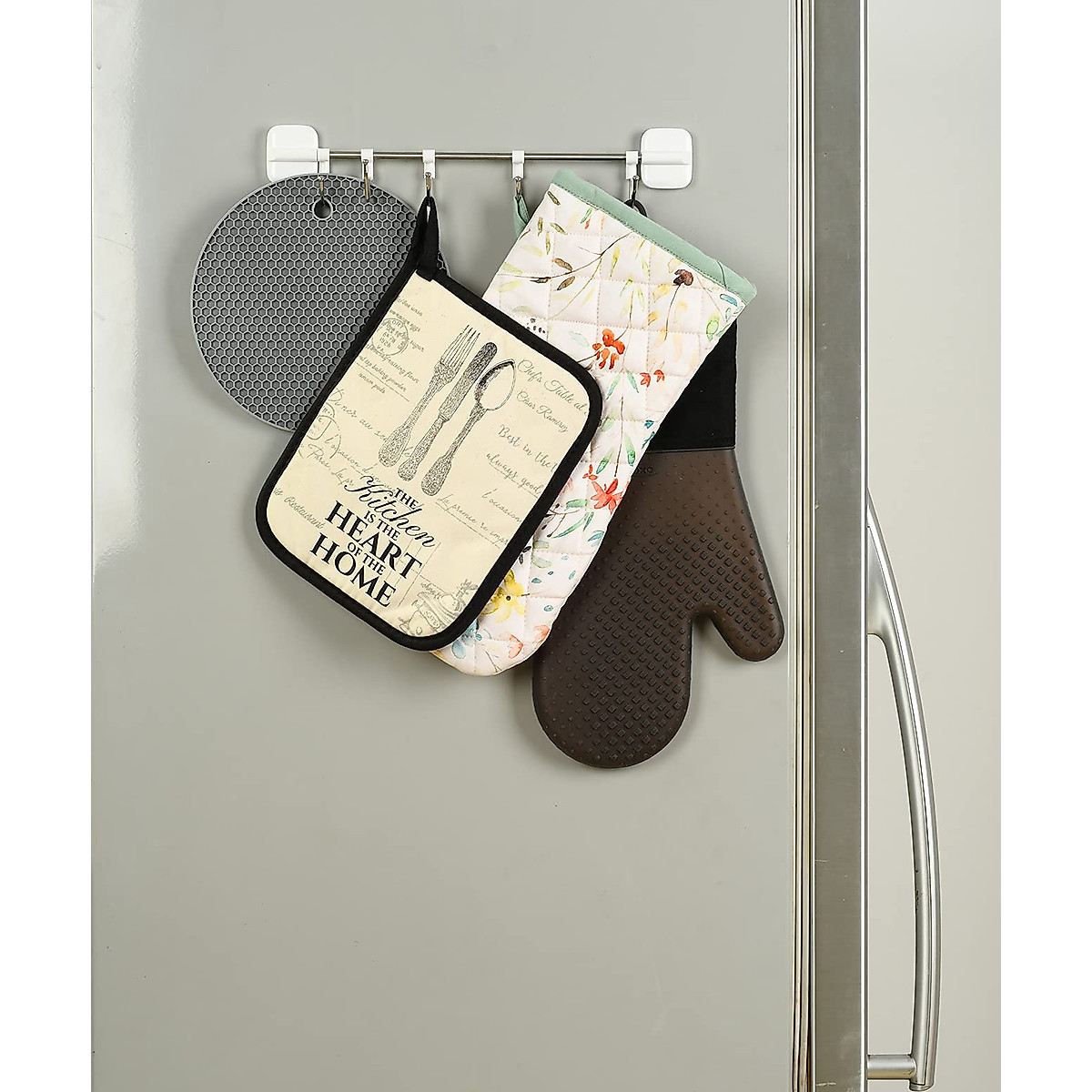 KXLIFE Magnetic Hook Rack for Refrigerator, Magnetic Utensil Holder for Refrigerator Grill Oven, Kitchen Magnetic Rack Towel Bar Utensil Rack (1 Pack)