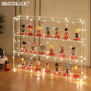 Naconmlet Clear Acrylic Display Case LED Light for Mini Figures,Wall Mounted Display Cabinet 3 Tiered Display Box for Display Figure Dustproof Showcase for Collectibles