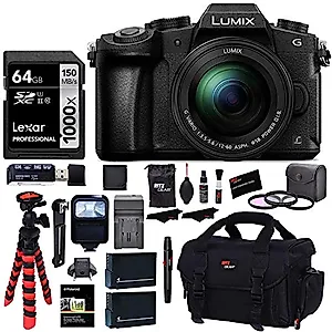 Panasonic LUMIX G85MK 4K Mirrorless Interchangeable Lens Camera Kit, 12-60mm Lens, Lexar U3 64GB Memory Card, 2 Spare Batteries, Charger, Bag and Accessory Bundle