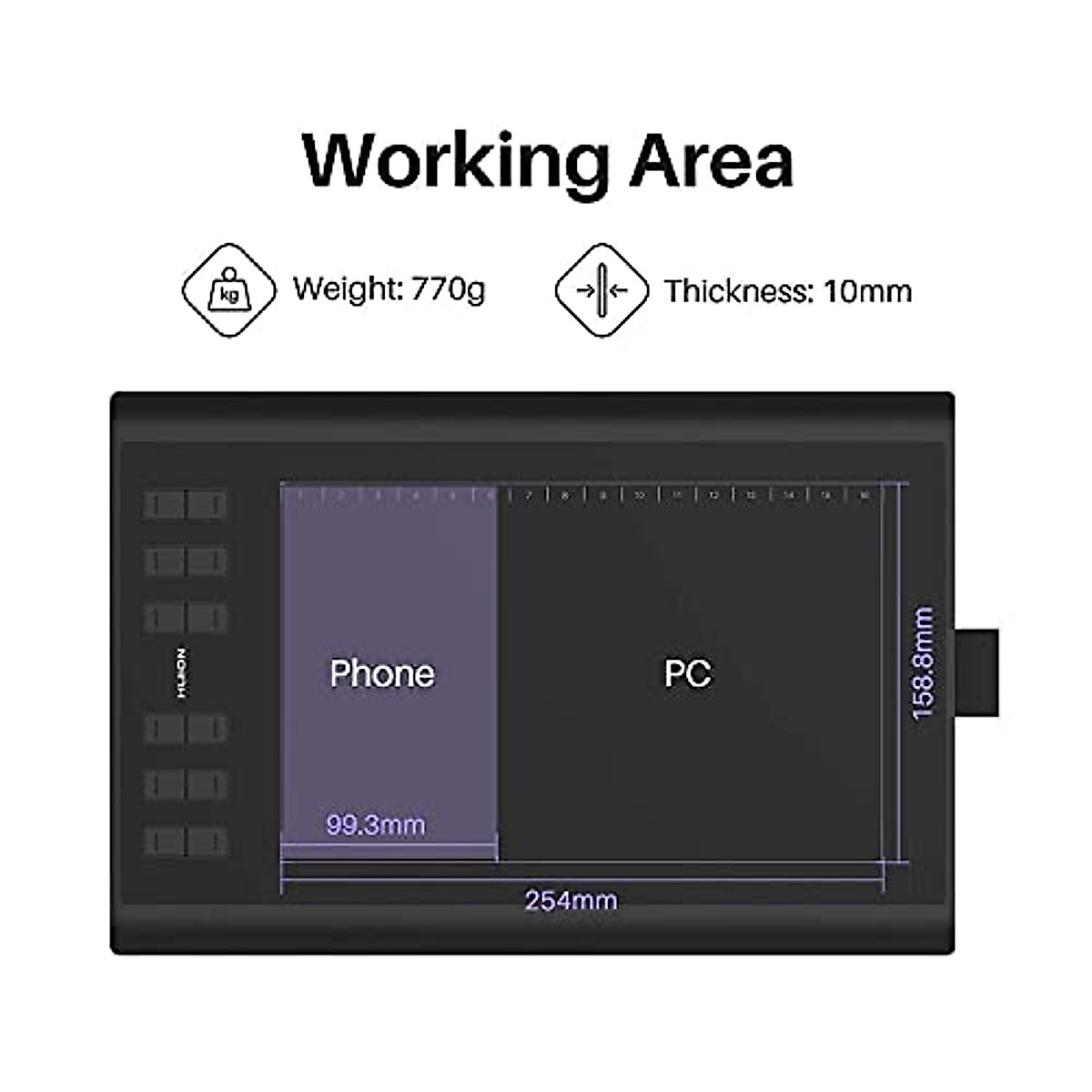 Huion Inspiroy H1060P Graphics Drawing Tablet with Digital Pen PW100 and Skeleton Glove, OTG Adapters Included