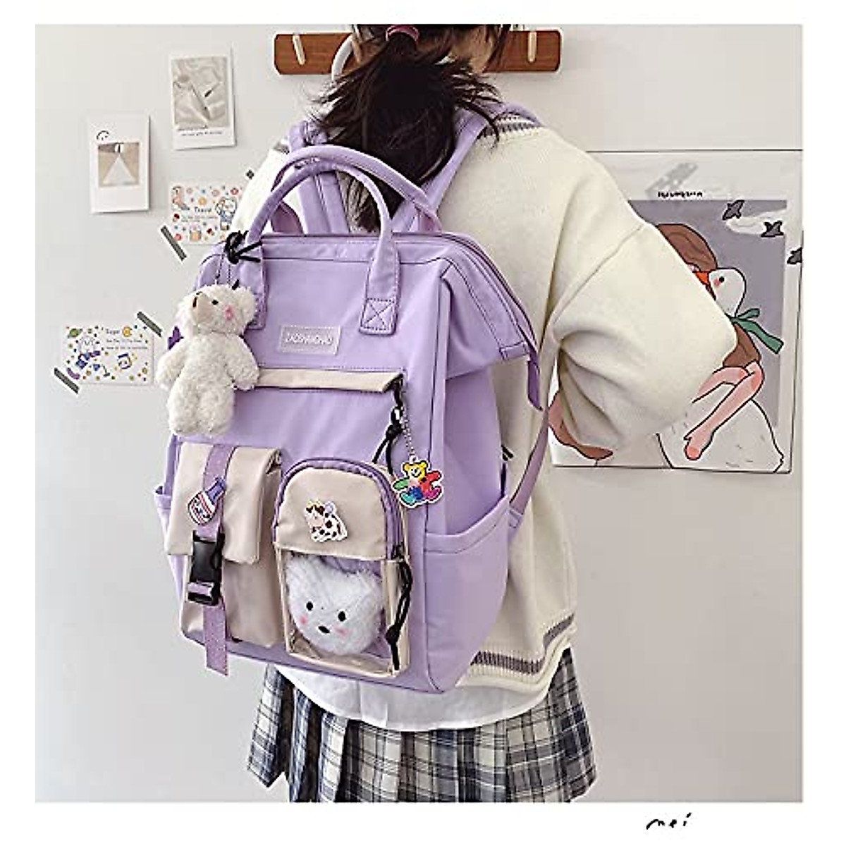 JIELAFIC Kawaii Backpack for School,kawaii Backpack with Kawaii Pin and Accessories Cute Bookbags for Teen Girls (Purple5)