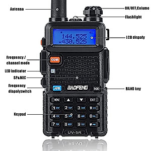 BAOFENG 2 Pcs UV-5R Dual Band Amateur Radio VHF/UHF Walkie Talkie 1800mAh Battery with Programming Cable