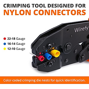 Wirefy Crimping Tool For Insulated Electrical Connectors - Ratcheting Wire Crimper - Crimping Pliers - Ratchet Terminal Crimper - Wire Crimp Tool 22-10 AWG