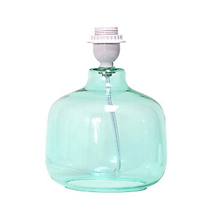 Simple Designs LT2064-AOW Aqua Glass Table Lamp with White Fabric Shade