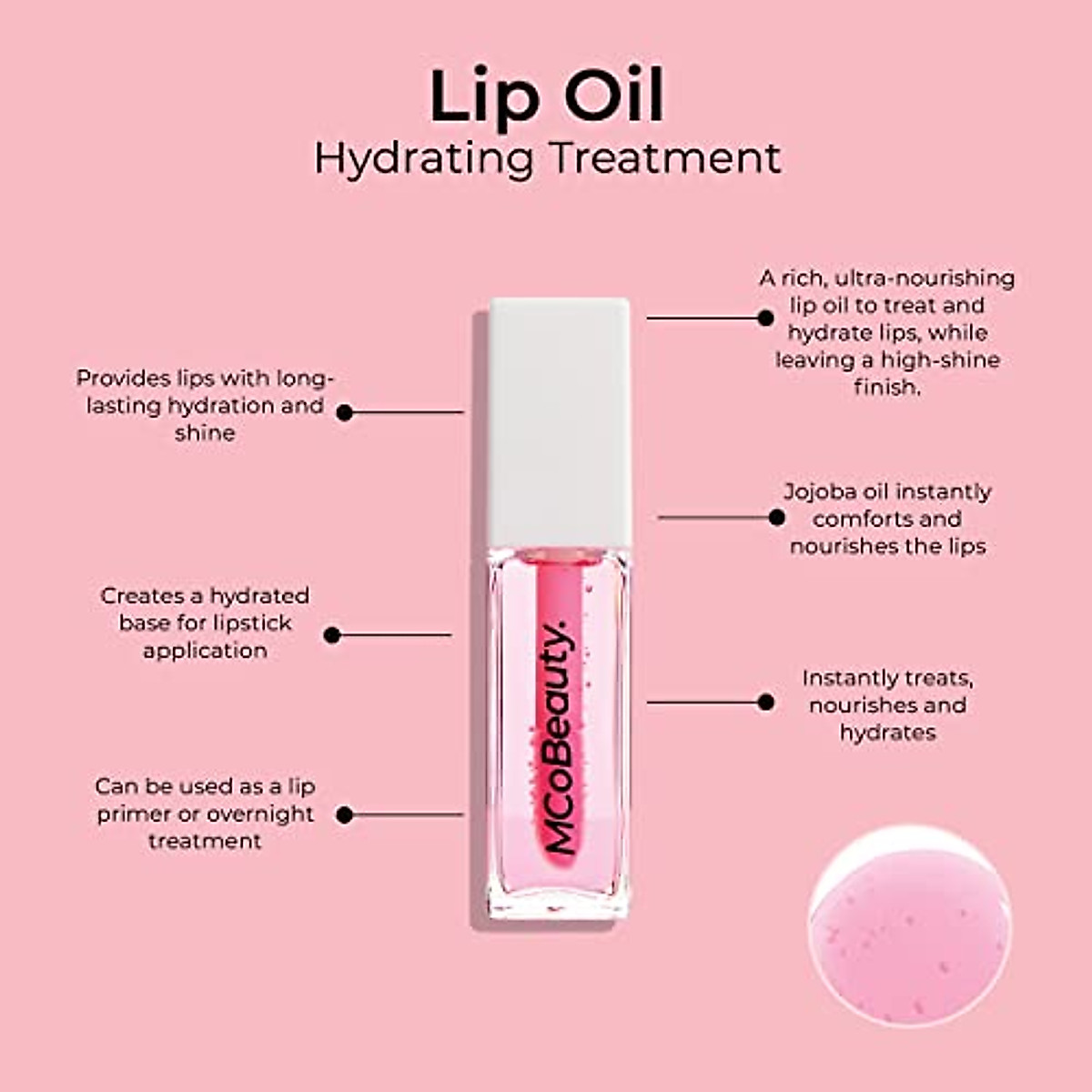 MCoBeauty Lip Oil Hydrating Treatment - Double-Duty Treatment And Gloss - Hydrate And Nourishes Your Lips - High-Shine Finish - Enhances Natural Lip Colour - For Smooth And Plump Lips - Pink - 0.3 Oz