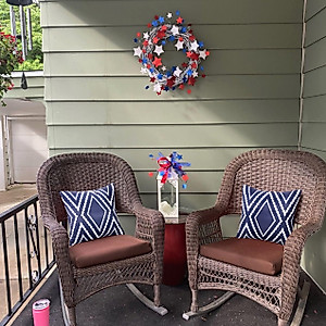 Adabana Outdoor Waterproof Boho Throw Pillow Covers Geometric Pillow Cases for Patio Garden Set of 2, 18 X 18 Inches Navy Blue